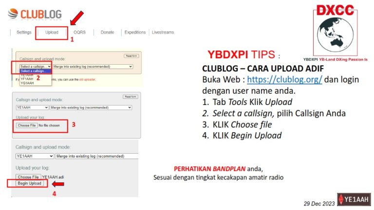 ClubLog Cara Upload ADIF - YBDXPI - YBLand DXing Passion Is